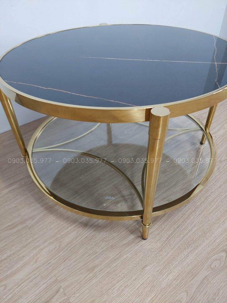 Bàn sofa inox mạ vàng mặt đá ceramic - Ado Furniture